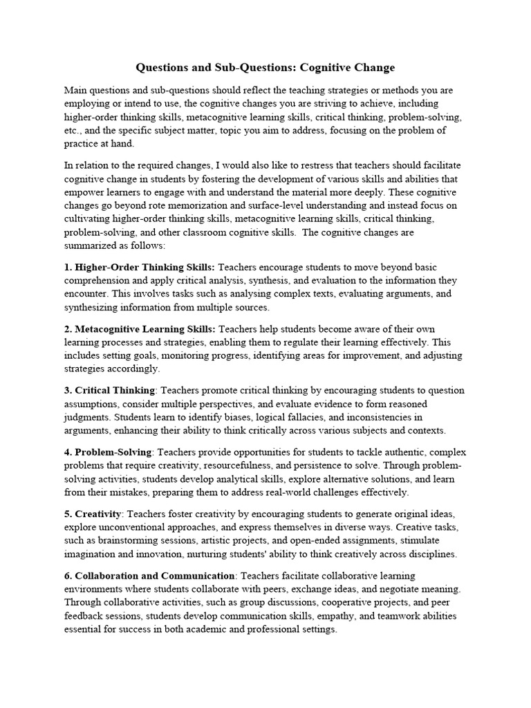 Cognitive Change - Questions and Sub-Questions | PDF