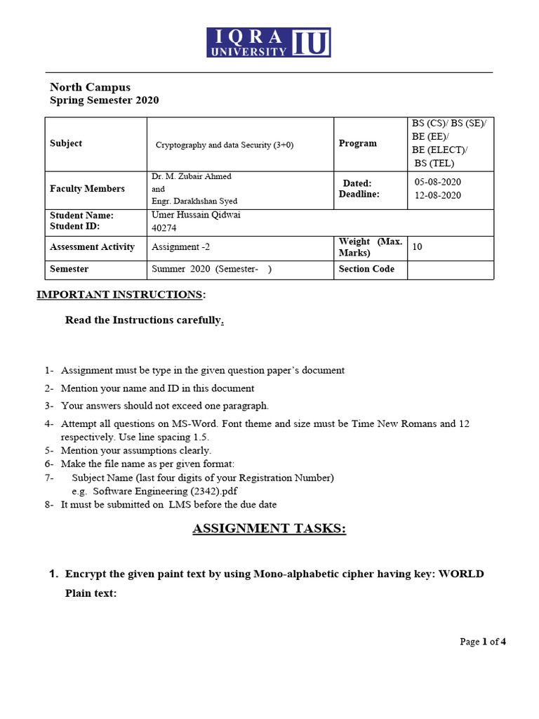 Fahad Assignment | PDF | Cryptography | Encryption