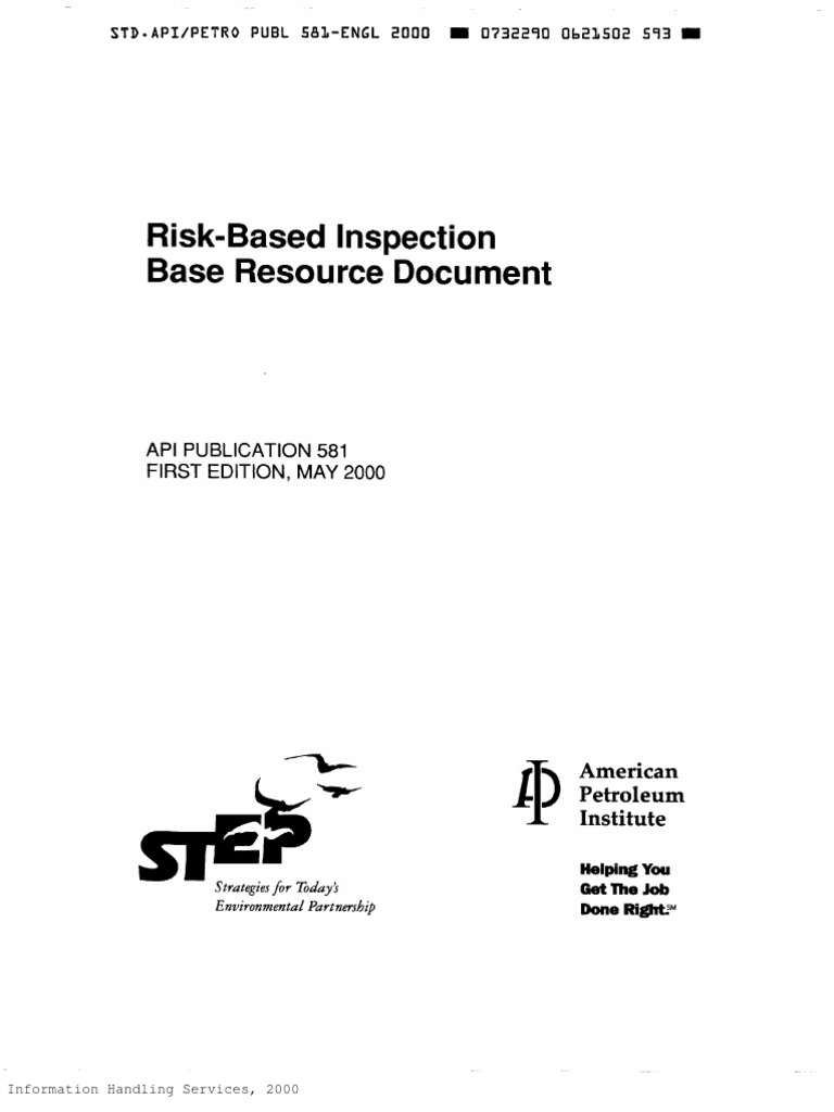 API P 581 Ed1 Risk Based Inspection Base Resource Document 2000 | PDF