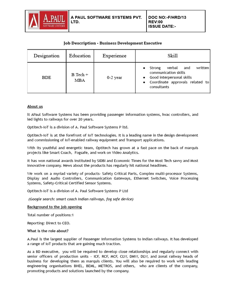 AP - HR - JD - Business Development Executive | PDF | Customer ...
