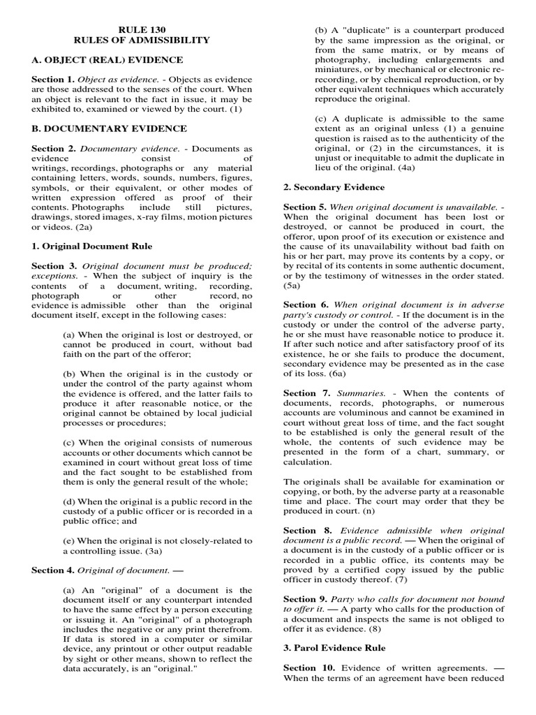 CLJ 321 Rule 130 Object or Real Evidence and Documentary Evidence | PDF