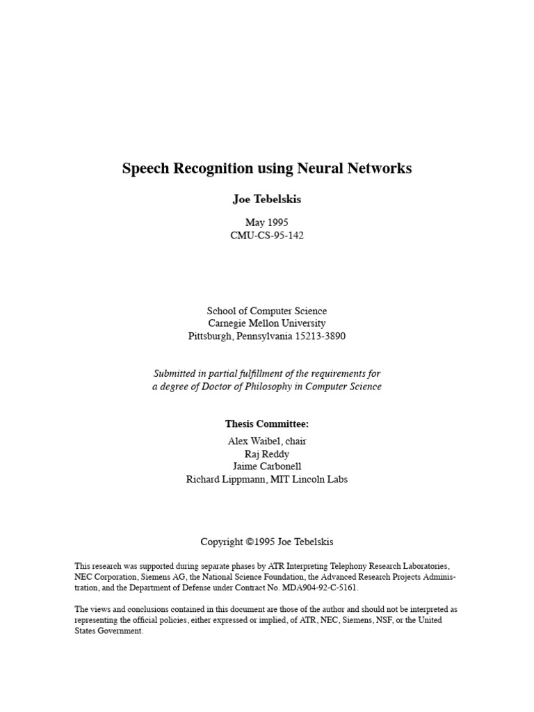 Te Belski S 1995 | PDF | Speech Recognition | Artificial Neural Network