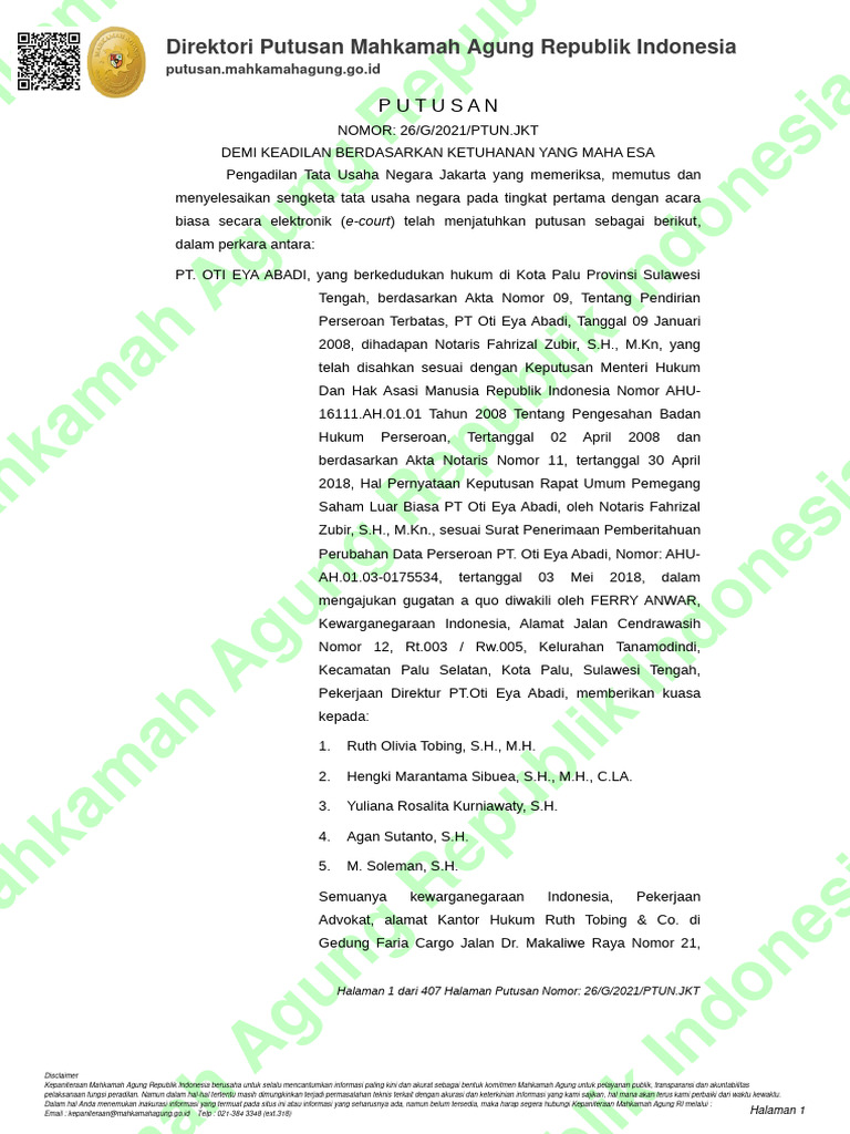 Putusan 26 G 2021 Ptun - JKT 20240223175212 | PDF