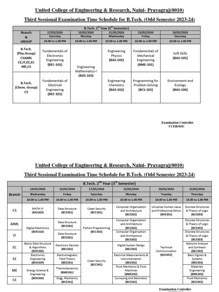 B.tech.1st Year and 2nd Year Third Sessional Examination (Odd Semester 2023-24) (Autosaved) | PDF