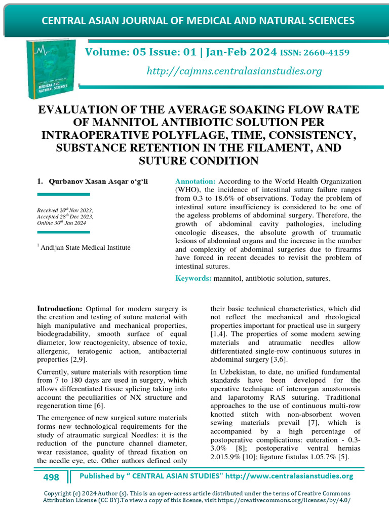 EVALUATION OF THE AVERAGE SOAKING FLOW RATE OF MANNITOL ANTIBIOTIC SOLUTION PER INTRAOPERATIVE ...