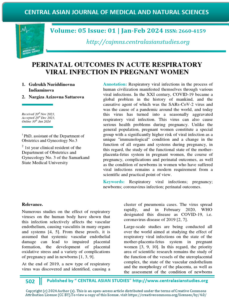 Perinatal Outcomes in Acute Respiratory Viral Infection in Pregnant ...