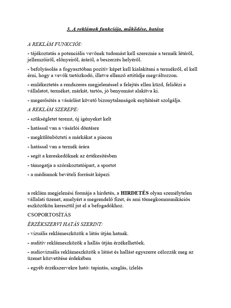 A Reklámok Funkciója, Működése, Hatása | PDF
