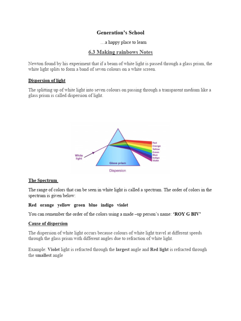 Formation of Rainbows Explained | PDF