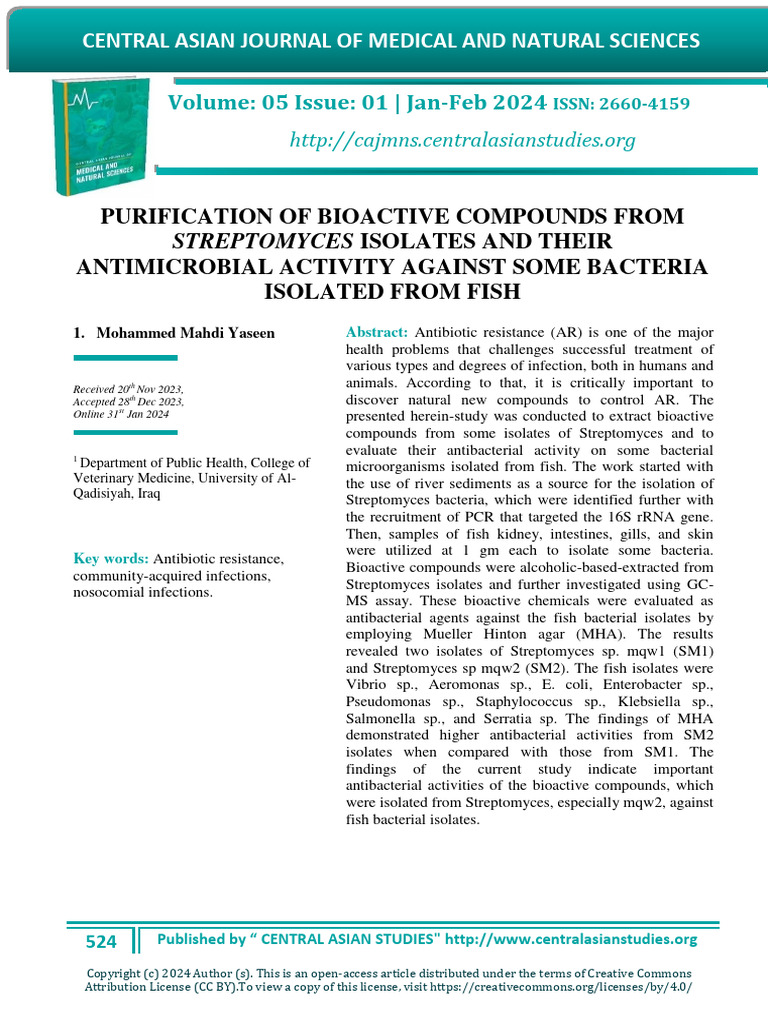 Purification Of Bioactive Compounds From Streptomyces Isolates And Their Antimicrobial Activity