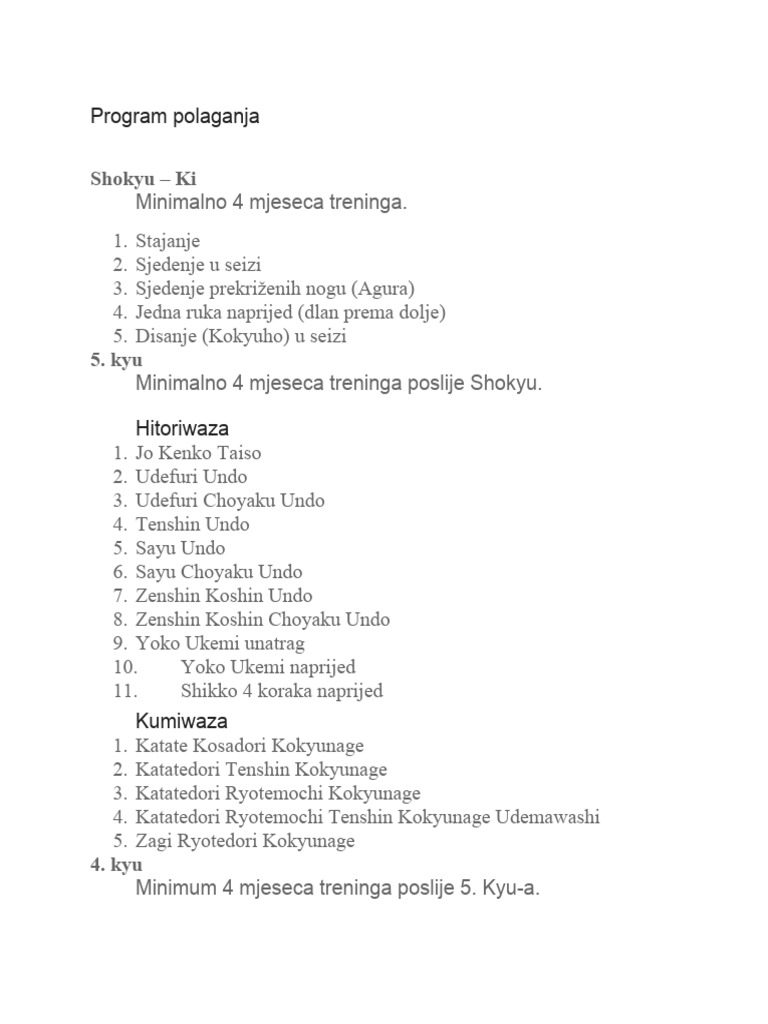 AIKIDO Program Polaganja | PDF