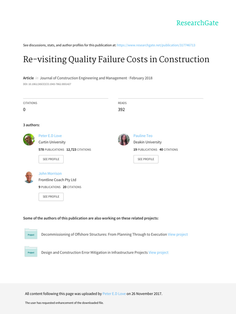 (Love Et Al 2018) Revisitng Quality Failure Costs in Construction | PDF ...