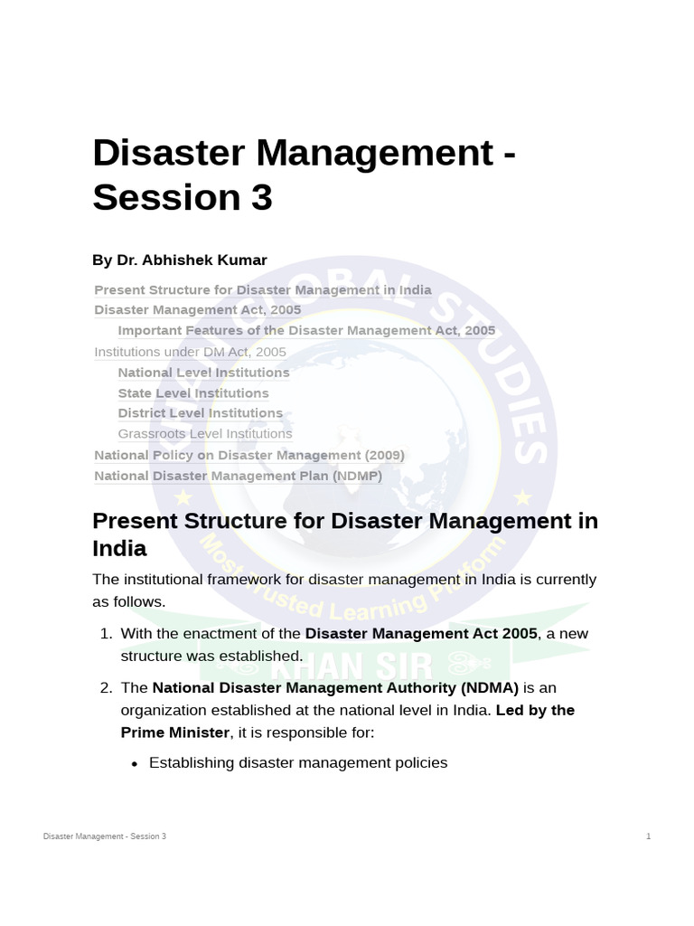 Disaster Management - Session 3 Notes | PDF | Emergency Management ...