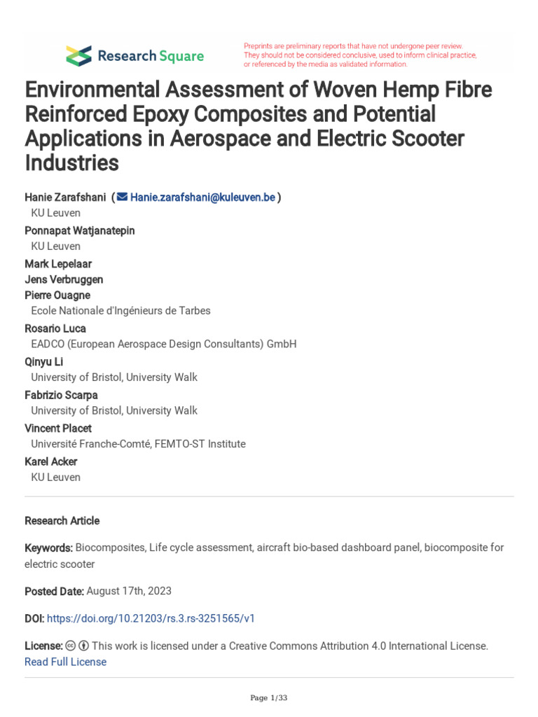 Environmental Assessment of Woven Hemp Fibre Reinf | PDF | Life Cycle ... Environmental Assessment of Woven Hemp Fibre Reinf | PDF | Life Cycle ...