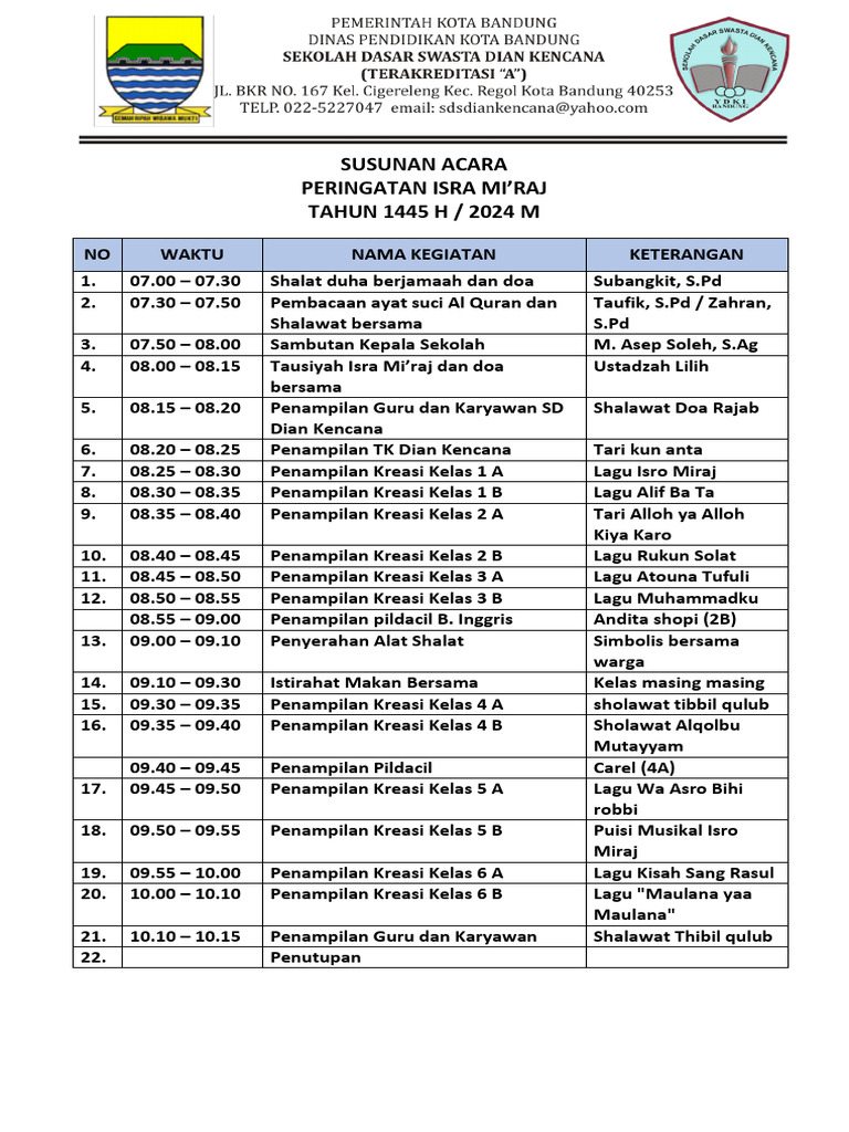 Susunan Acara Isra Mi'raj 2024 | PDF