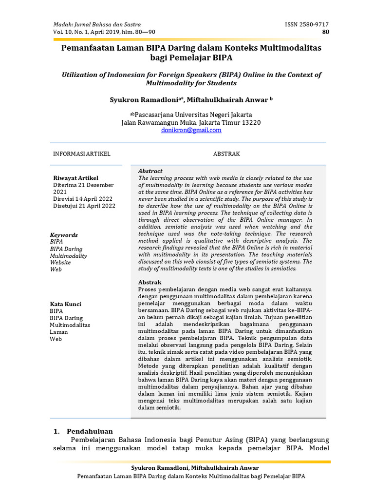 Pemanfaatan Laman BIPA Daring Dalam Konteks Multim | PDF