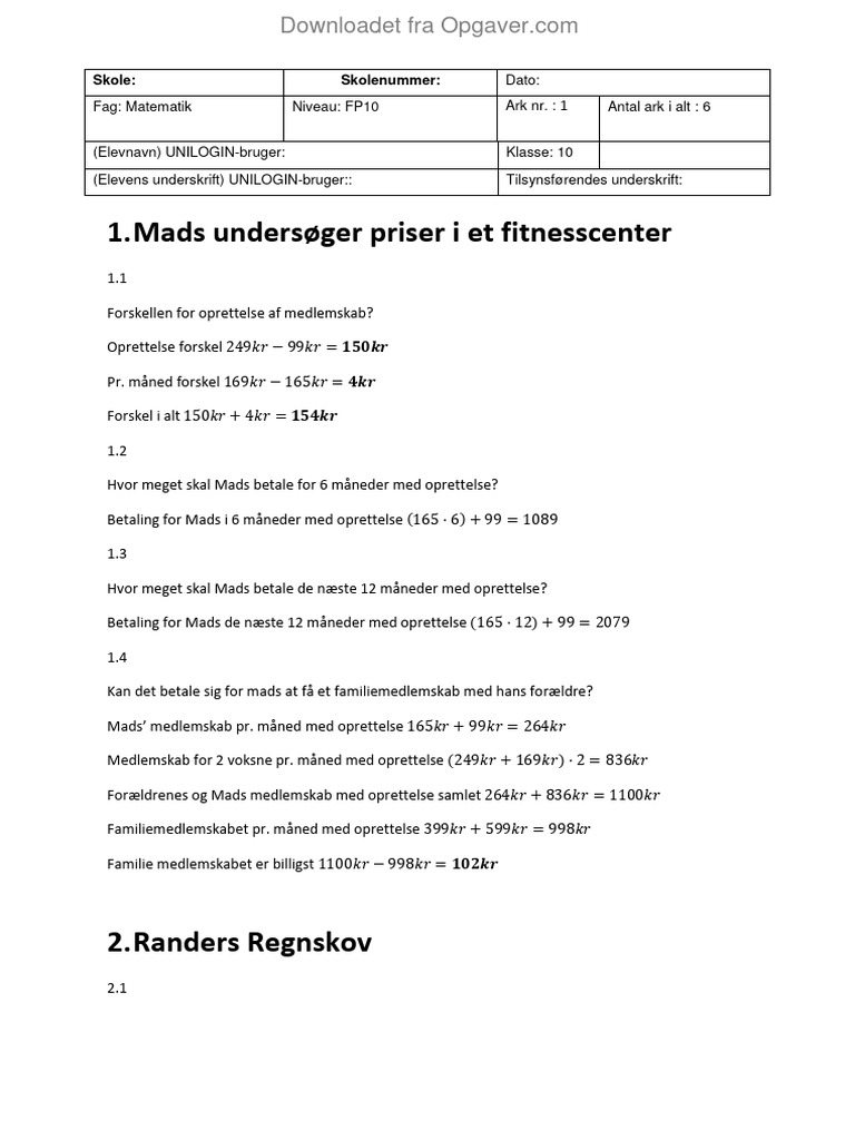 Matematik Eksamen 2018 10.klasse | PDF