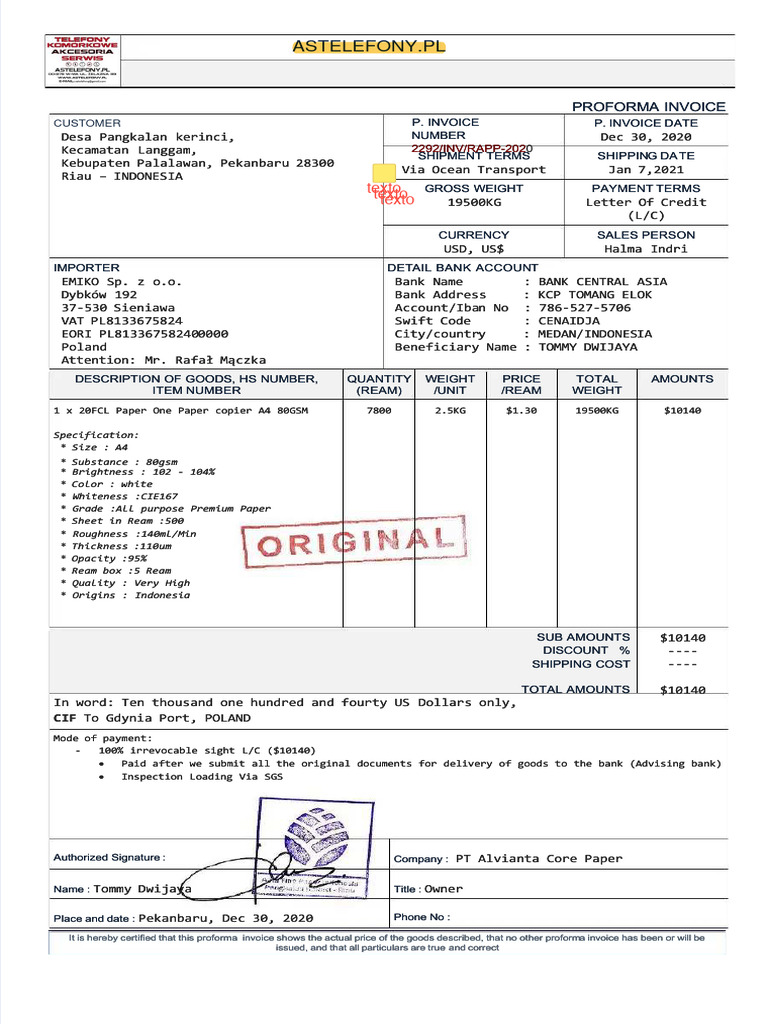 PDF Proforma Invoice to Poland PDF Compress 2 | PDF | Invoice | Service Industries