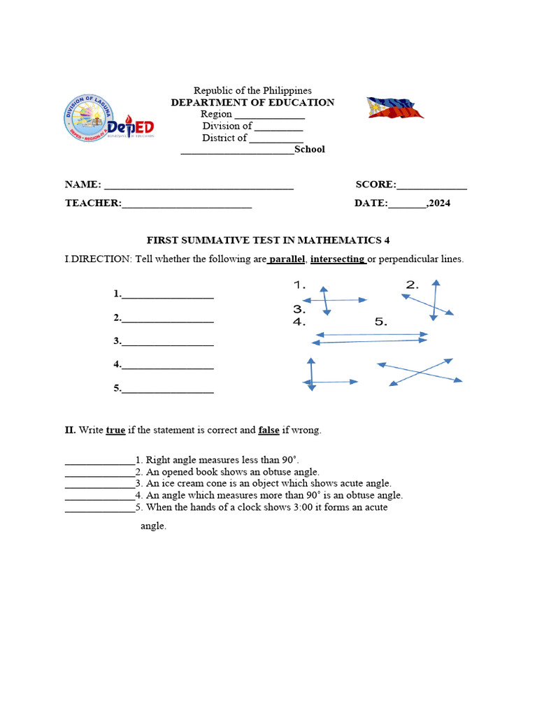 First Summative Math Test Grade 4 | PDF | Career & Growth | Business