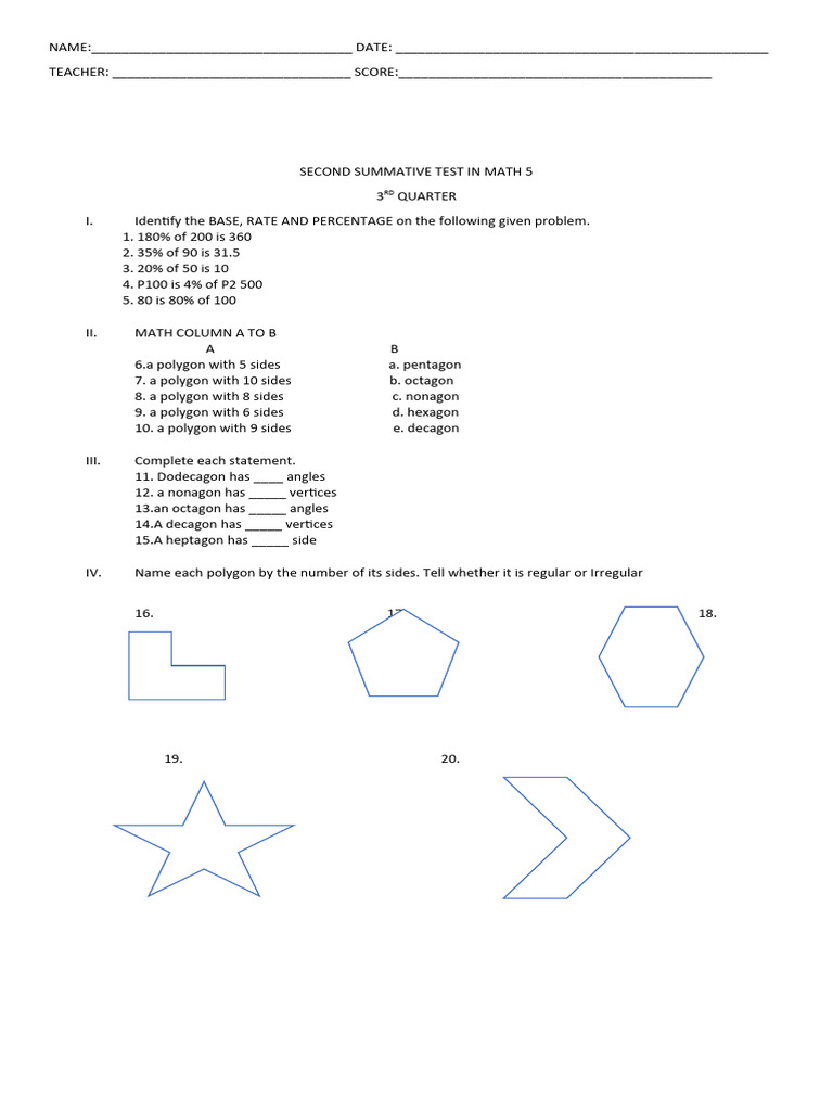 Summative Test in Math 5.1 | PDF