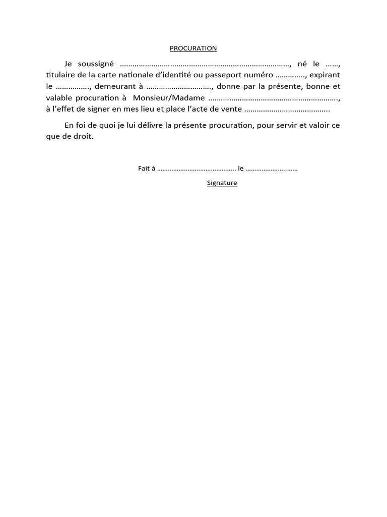 Modèle de Procuration Privée. | PDF