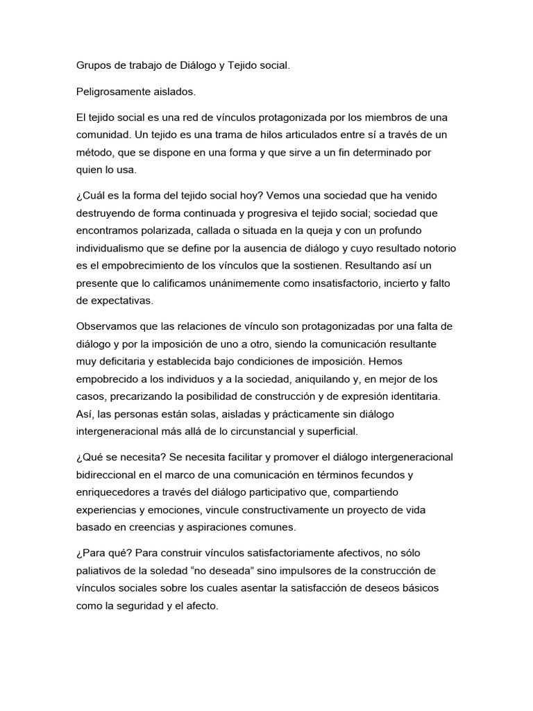 Diálogo Intergeneracional: Tejido Social | PDF | Conceptos psicologicos | Sicología