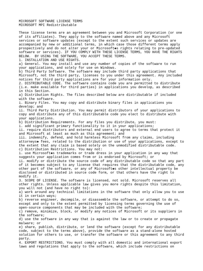 MicrosoftMPI Redistributable EULA | PDF