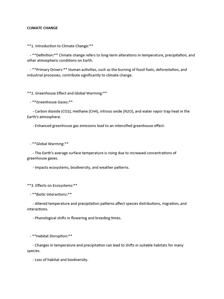 Climate Change Notes | PDF | Climate Change | Climate Change Mitigation
