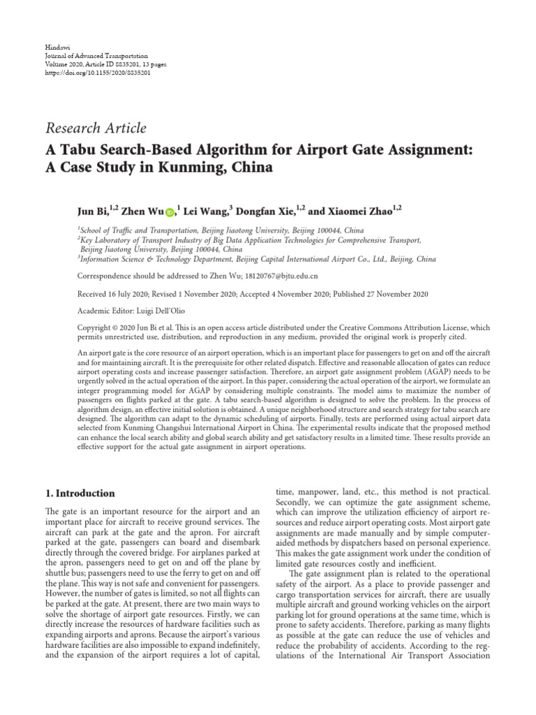 A Tabu Search Based Algorithm For Airport Gate Assignment Pdf Mathematical Optimization