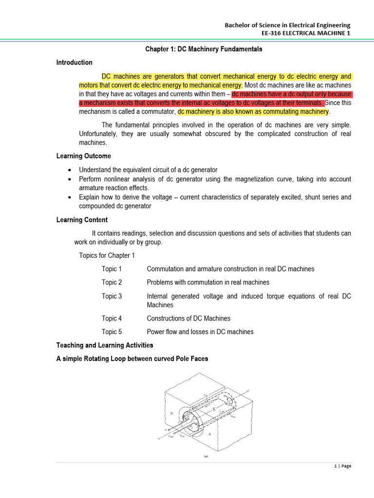 EE 316 Electrical Machine 1 Module | PDF | Teaching Methods & Materials ...