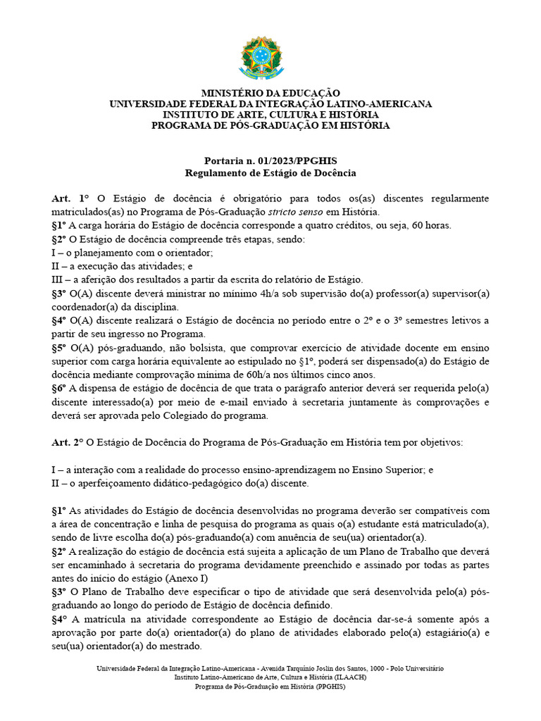 Regulamento Estagio Docencia | PDF