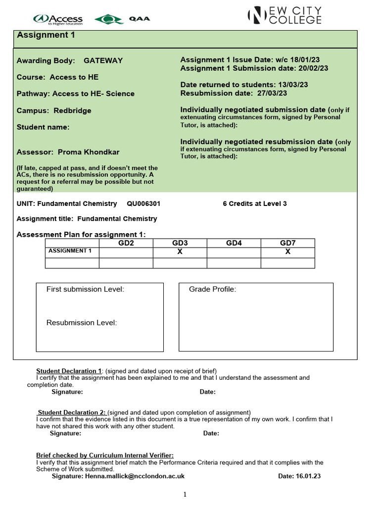Assignment Brief 1 Fundamental Chemistry Revised Final Download Free Pdf Acetic Acid