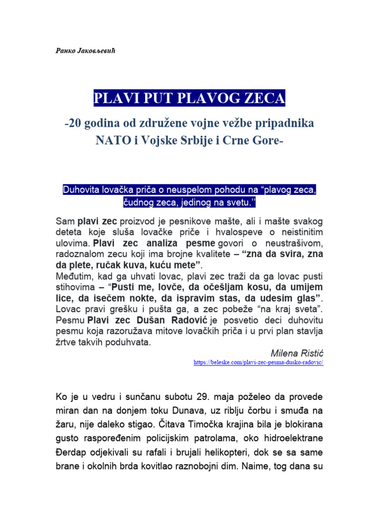 Kome Treba Plavi Zec | PDF