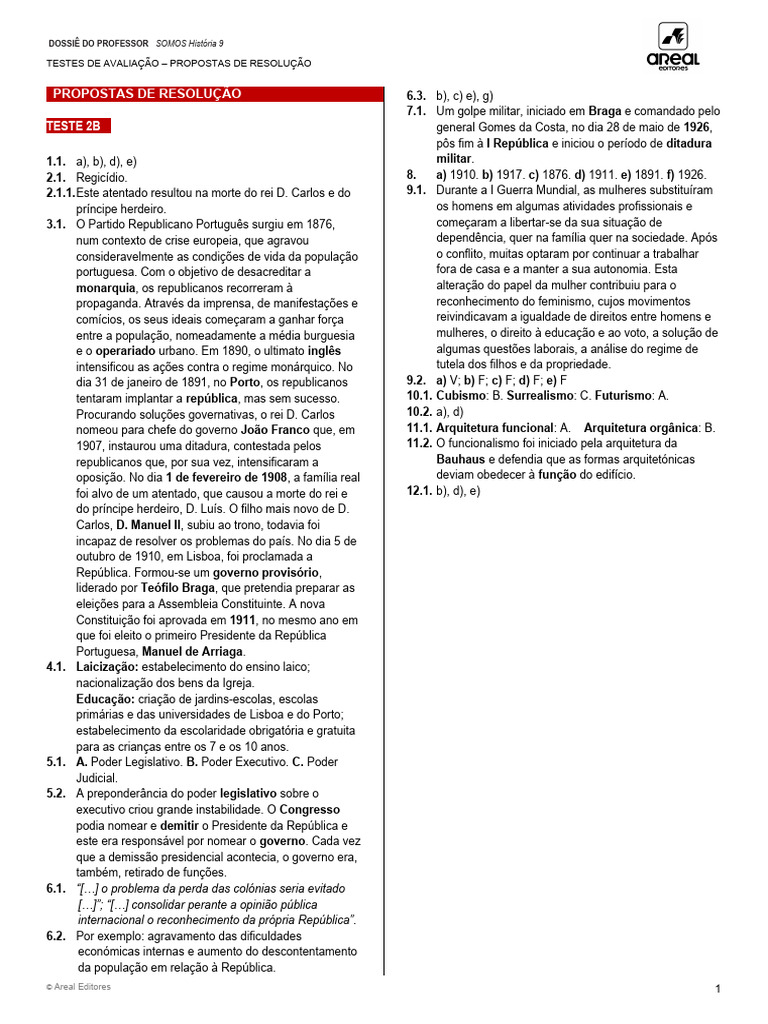 Ae sh9dp Teste Avaliacao 2b Resolucao | PDF | República | Governo