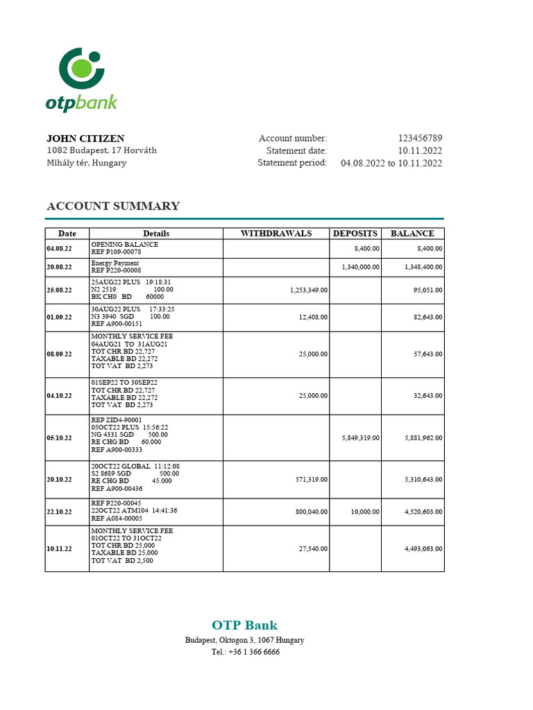 Hungary OTP Bank Statement Pro | PDF | Banking | Financial Services