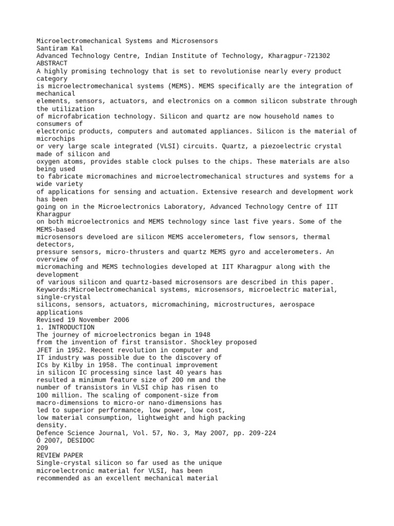 MEMS and Microsensors Overview | PDF | Integrated Circuit | Semiconductor Device Fabrication