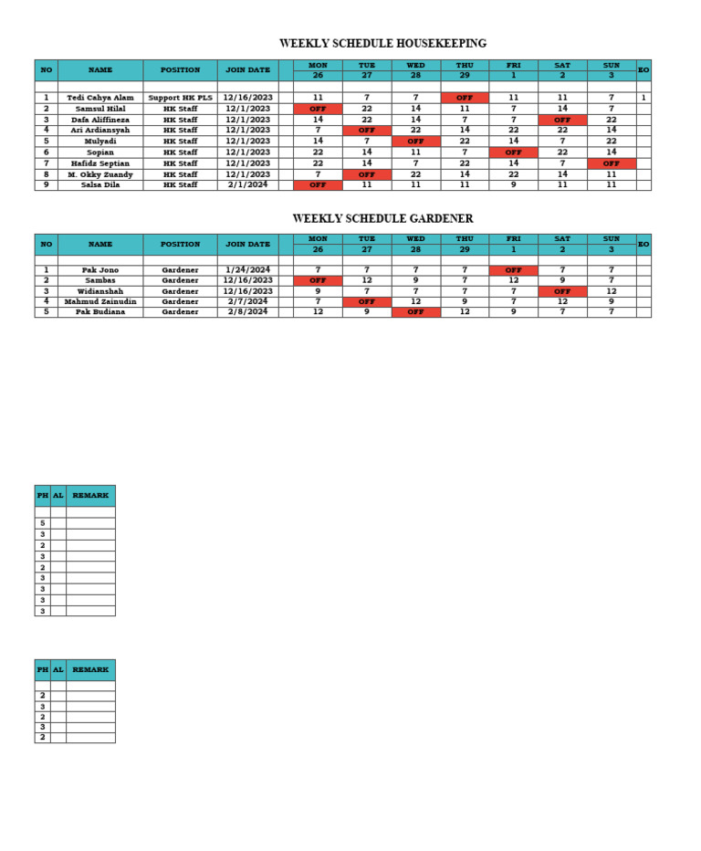 Weekly Schedule HK 0 Gardener 26feb - 03mar | PDF