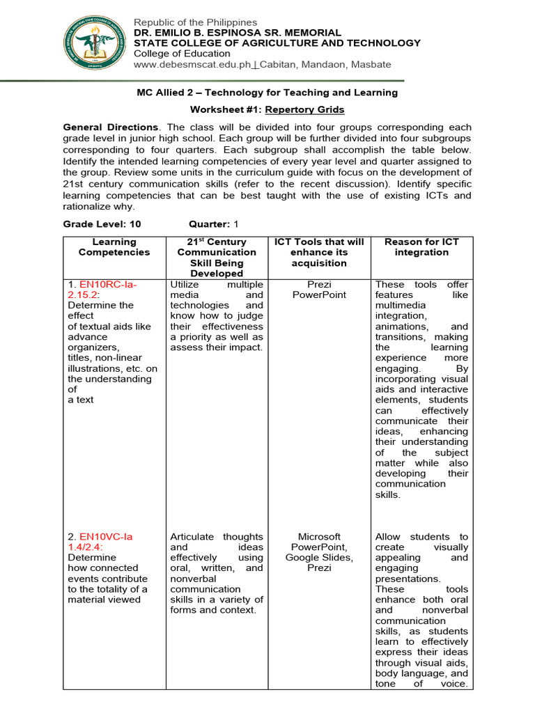 Worksheet 1 - Repertory-Grids | PDF | Educational Technology | Communication