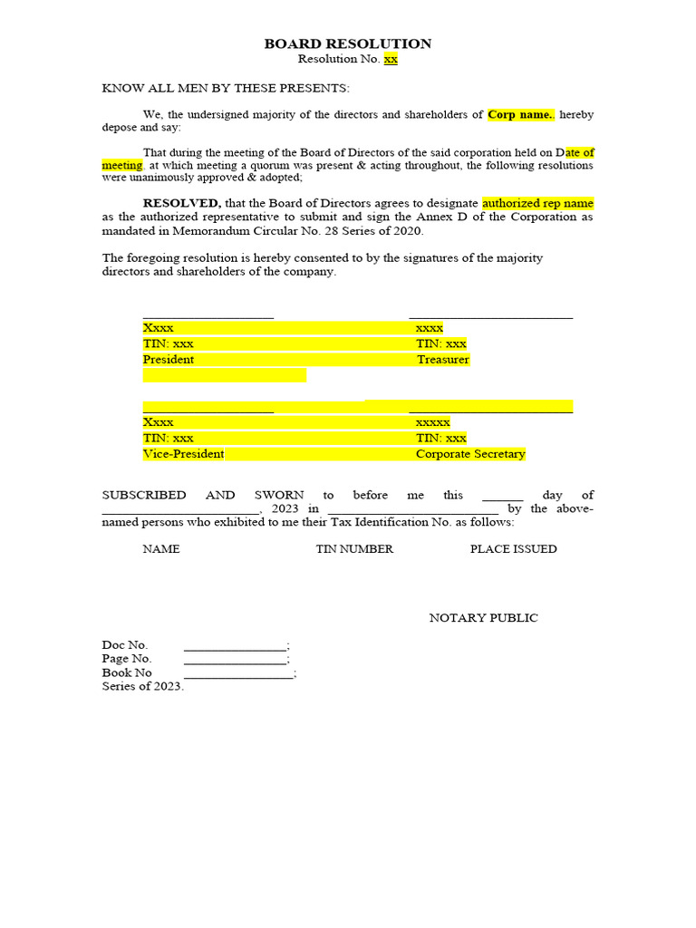 Board Resolution - MC28 | PDF