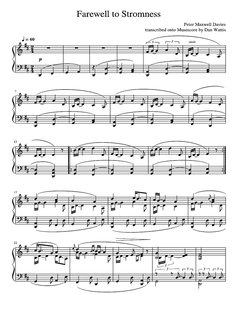 Farewell to Stromness – Sir Peter Maxwell Davies | PDF