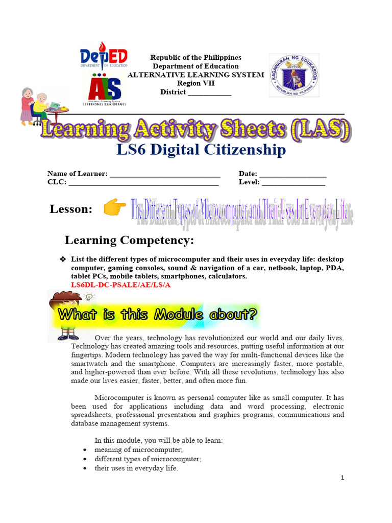 LS6 LAS Types of Microcomputer | PDF | Smartphone | Personal Digital ...