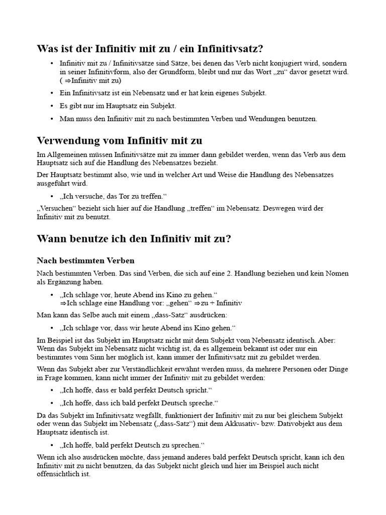 Infinitiv Mit Zu Ausführlich | PDF