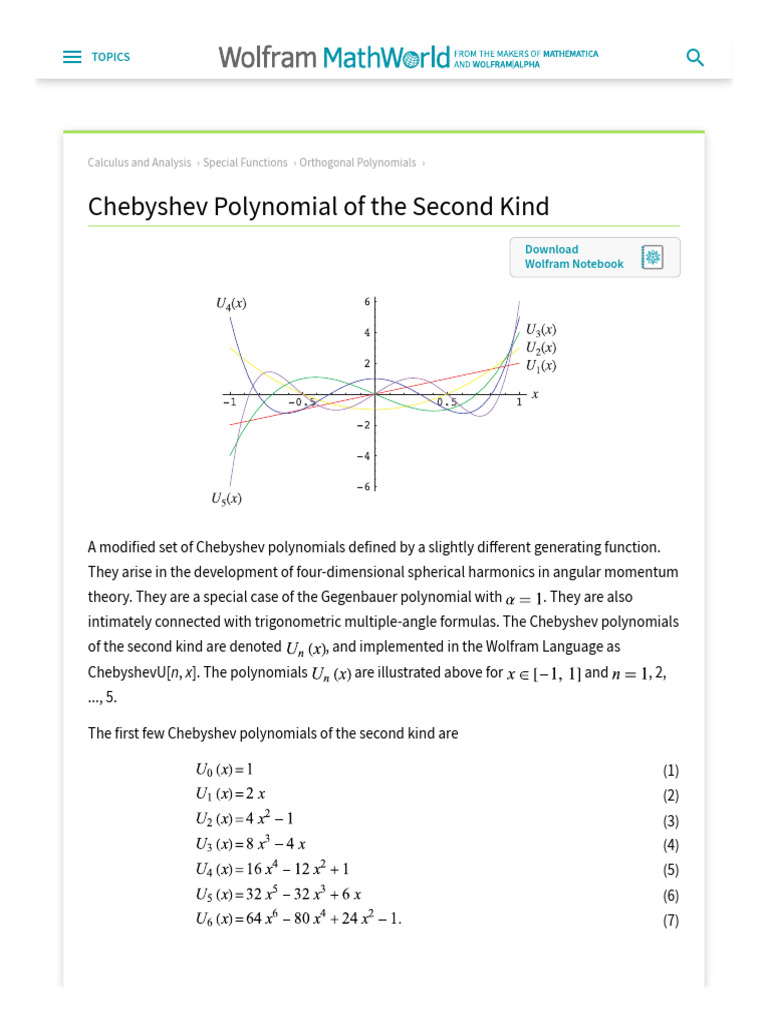 Chebyshev Polynomial of The Second Kind - From Wolfram MathWorld | PDF | Teaching Methods ...