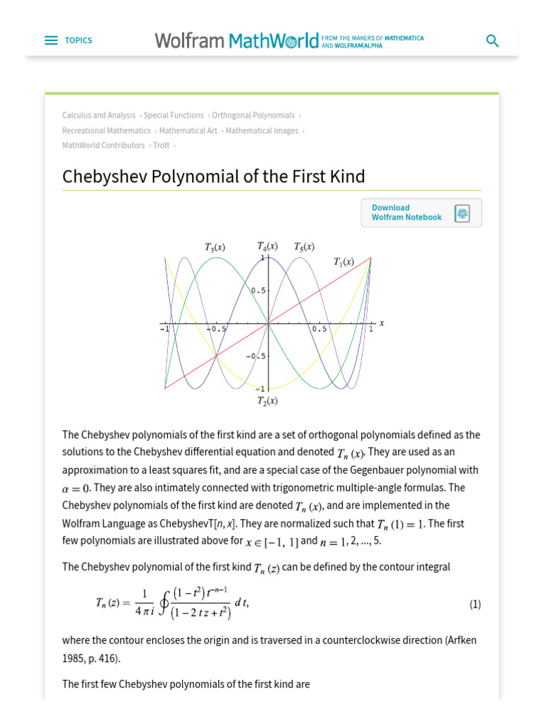 Chebyshev Polynomial of The First Kind - From Wolfram MathWorld | PDF
