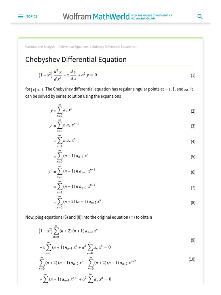 Chebyshev Differential Equation - From Wolfram MathWorld | PDF