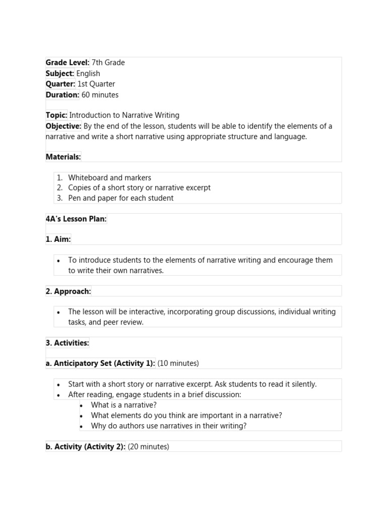 Grade 7 q1 | PDF | Lesson Plan | Narrative