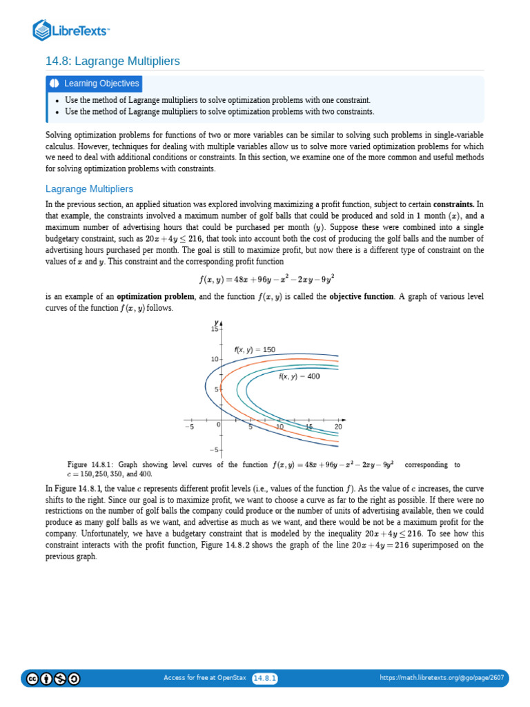 14.08 Lagrange Multipliers | PDF | Mathematical Optimization | Mathematics