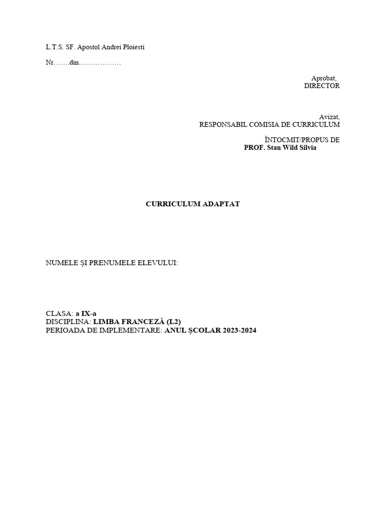 Curriculum Adaptat Elevi Ces Clasa A Ixa | PDF