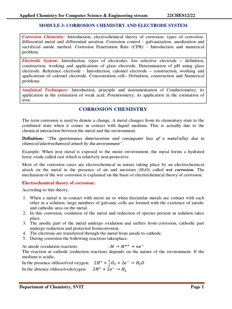 Module-3 CSE Stream | Download Free PDF | Corrosion | Anode Module-3 CSE Stream | Download Free PDF | Corrosion | Anode