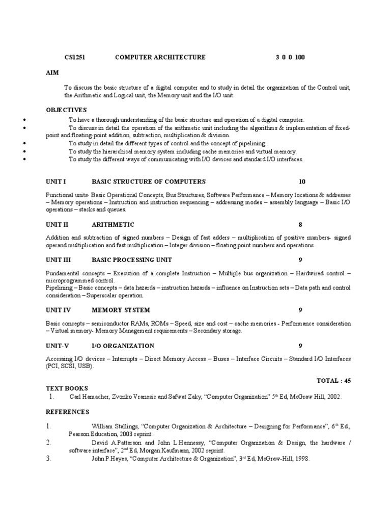 Cs1251computer Architecture | PDF | Instruction Set | Computer Data Storage