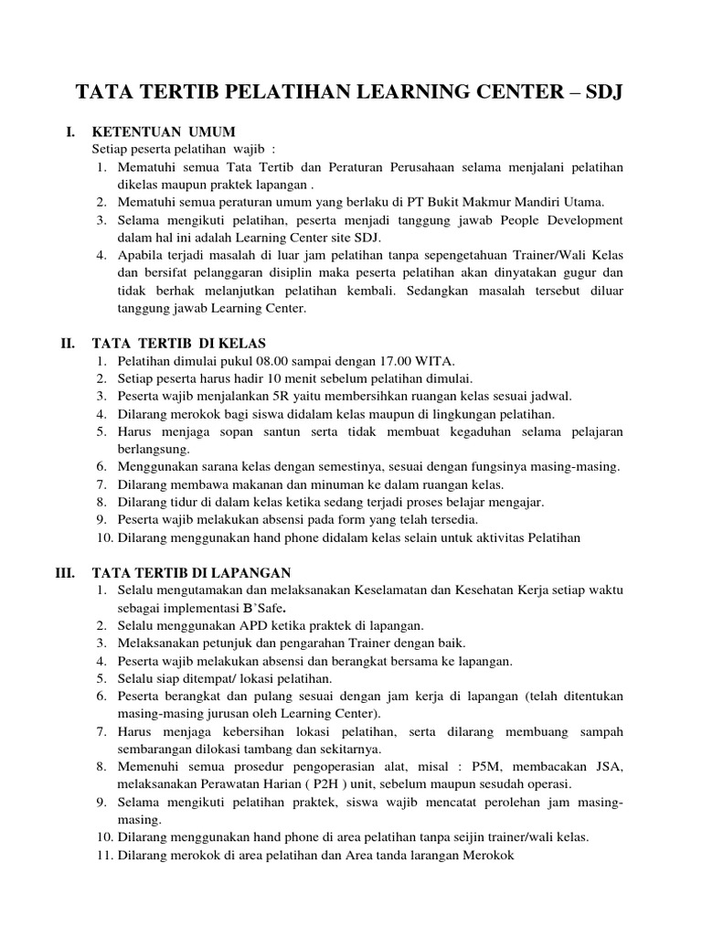 Tata Tertib Pelatihan LC SDJ | PDF | Pengembangan Diri